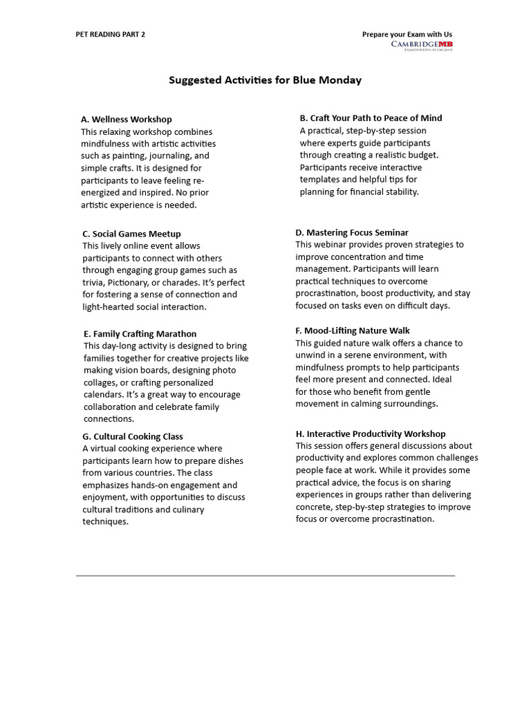 B1 - Reading Part 2 Examenes Cambridge English | PDF | Mindfulness