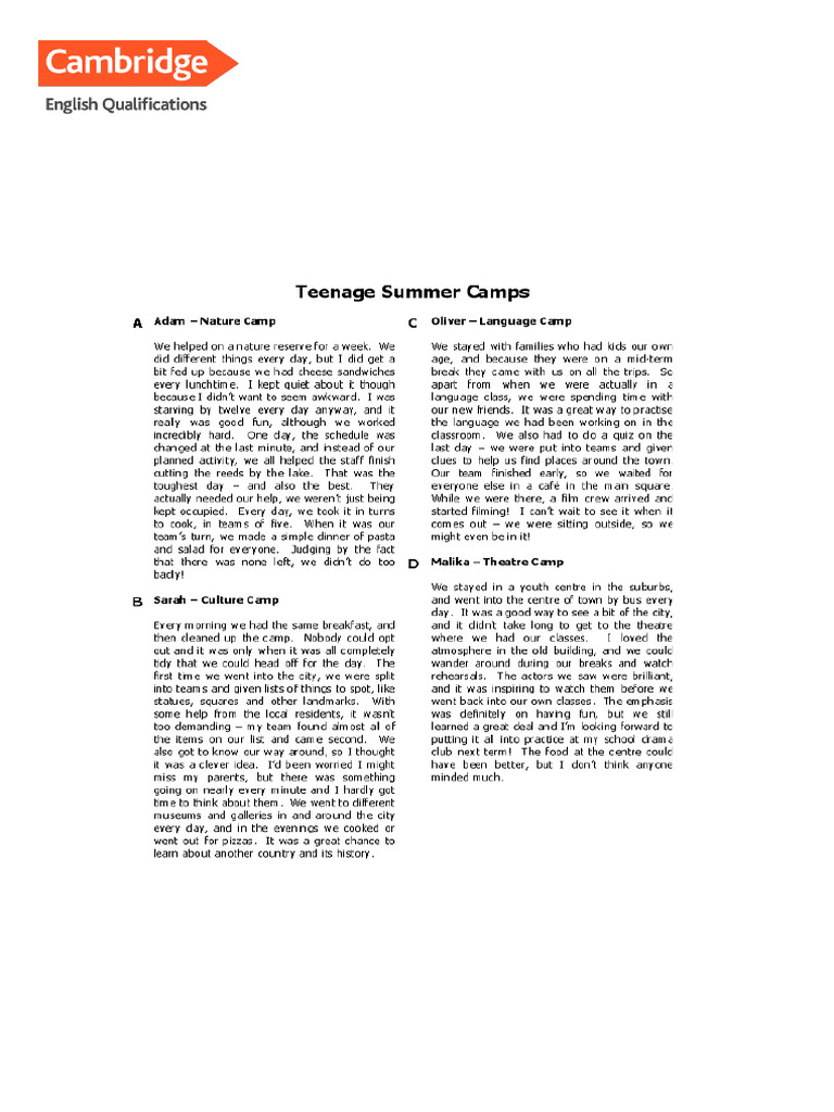 Cambridge English b2 First For Schools Reading and Use of English Part ...