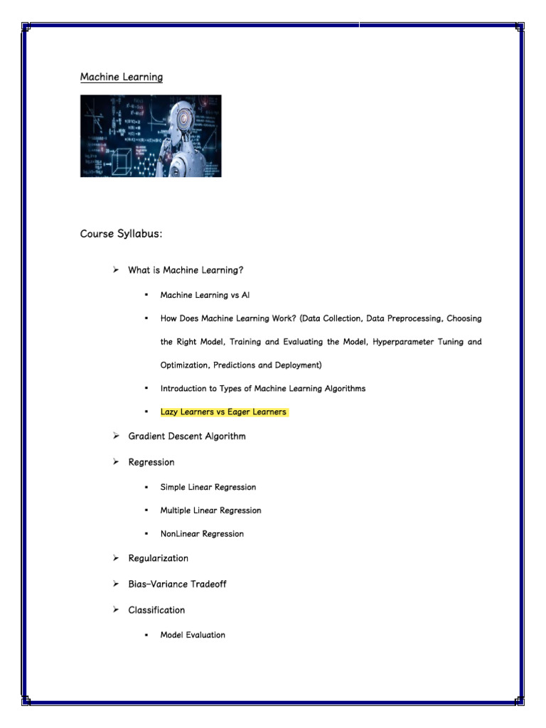 1 - Syllabus Machine Learning | PDF | Machine Learning | Cluster Analysis