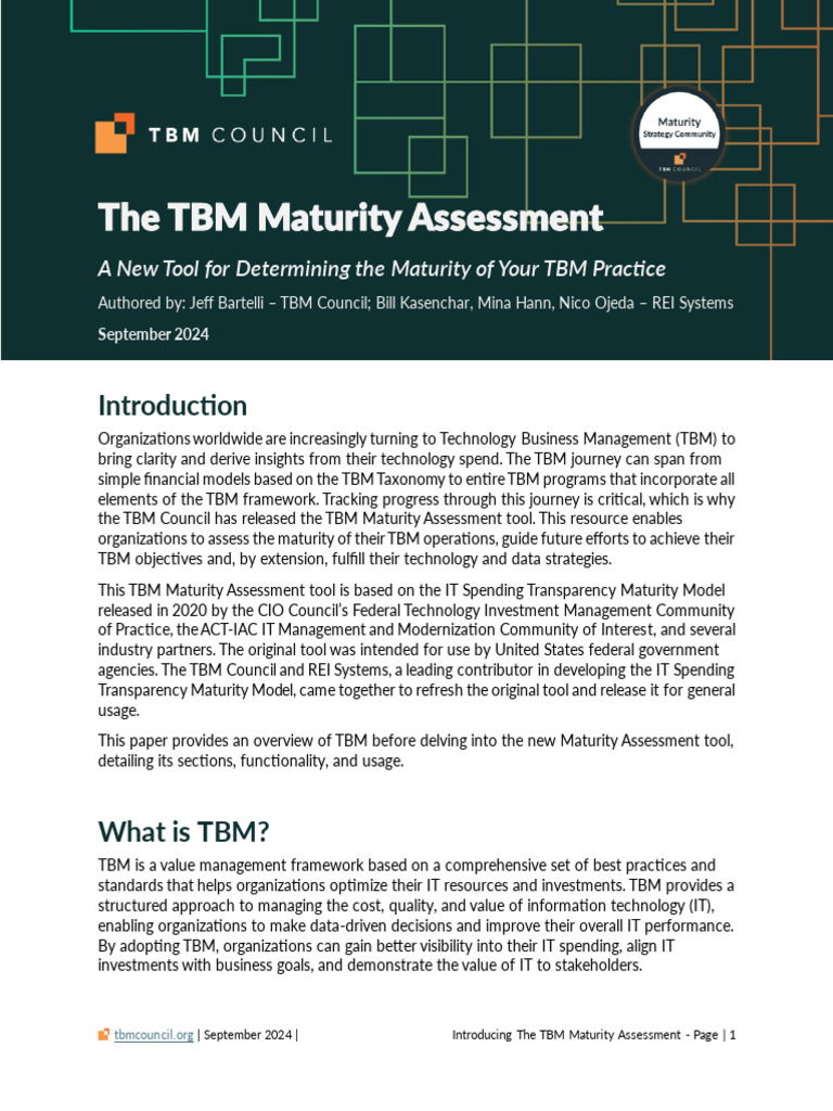 TBM Maturity Assessment Overview | PDF | Performance Indicator | Governance