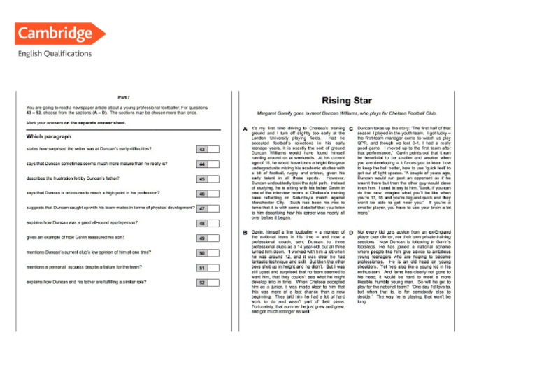 Cambridge English b2 First Reading Part 7 | PDF