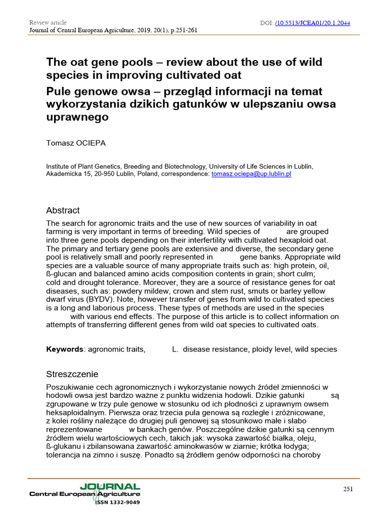 Enhancing Oats with Wild Gene Pools | PDF | Oat | Ploidy