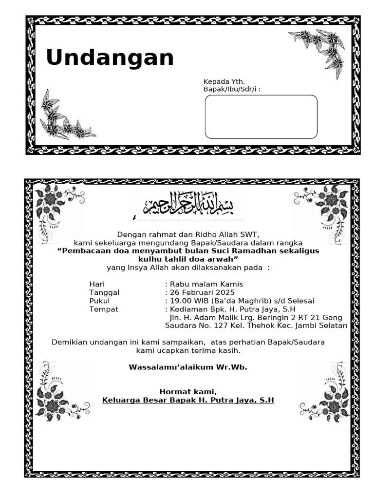 Surat Undangan Yasinan | PDF