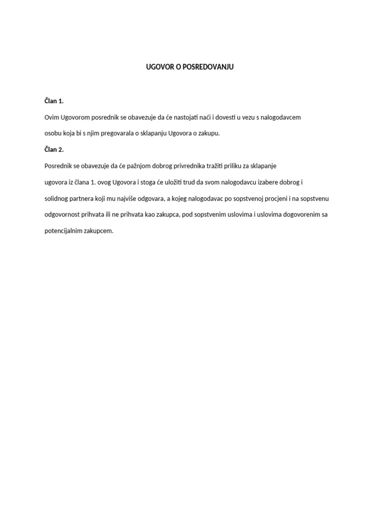 Ugovor o Posredovanju 12 | PDF