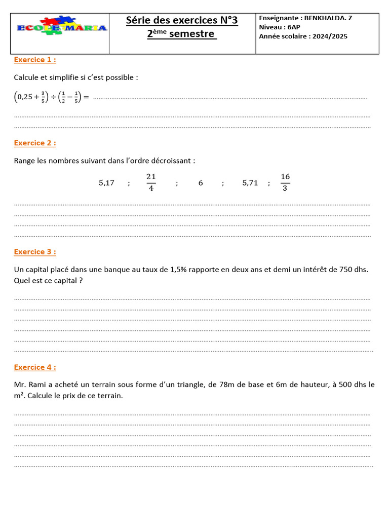 Série d' Exercices N°3 Sem2 6AP 2024 2025 | PDF