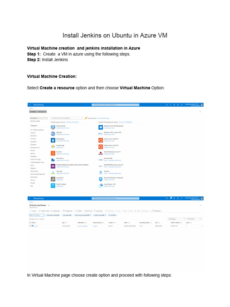 Install Jenkins on Ubuntu in Azure VM | PDF | Virtual Machine | Sudo