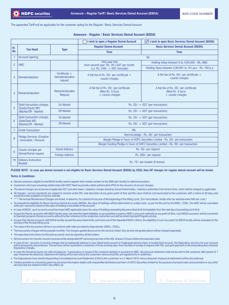 Demat Account Tariff and Fees Guide | PDF | Banks | Debits And Credits