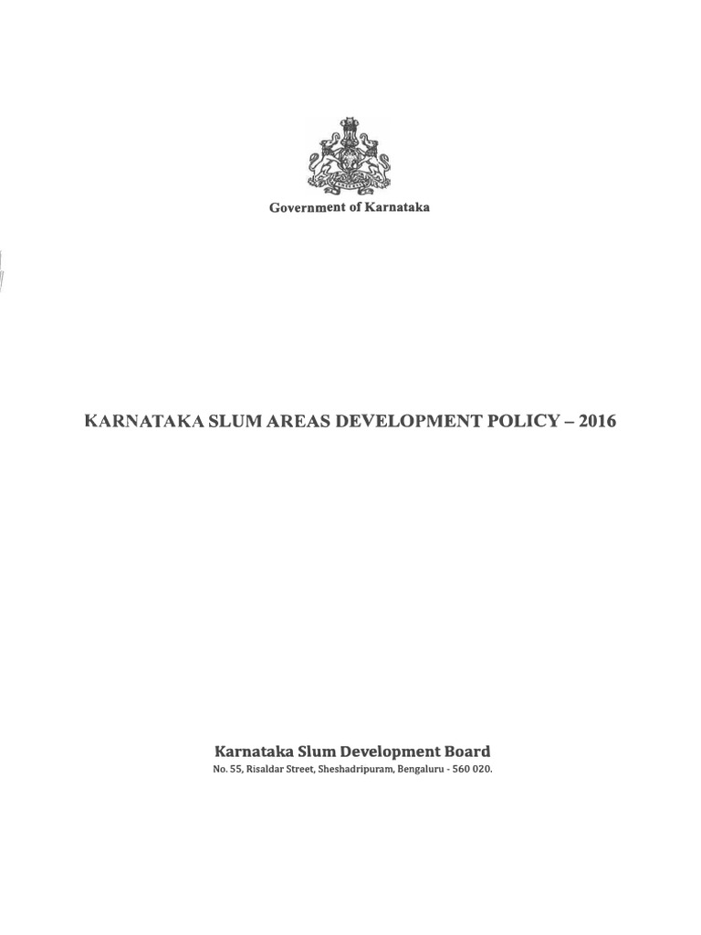 Karnataka Slum Development Policy 2016 | PDF | Slum