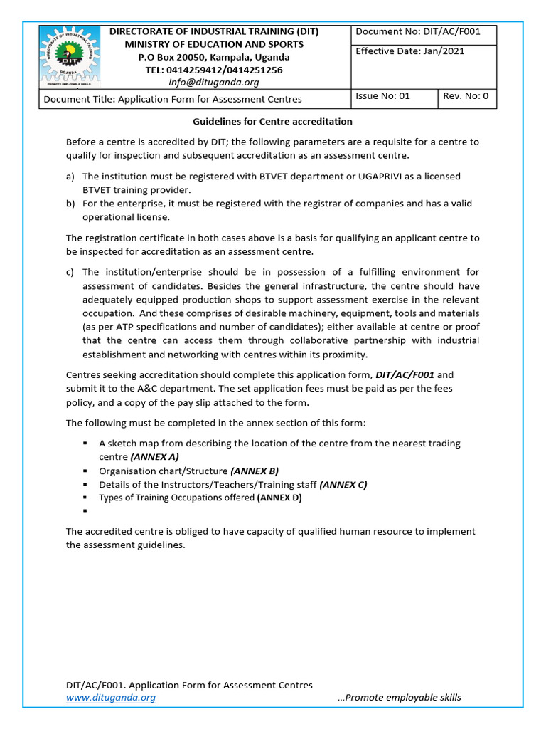 DIT AC F001. Application Form For Assessment Centres | PDF