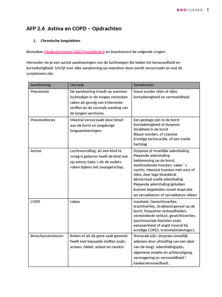 AFP 2.6 Astma en COPD - Opdrachten | PDF