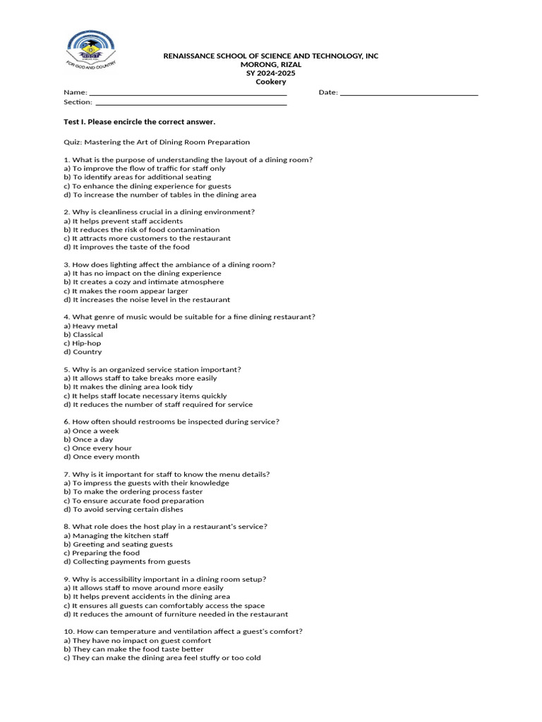 Fbs Exam | PDF | Restaurants
