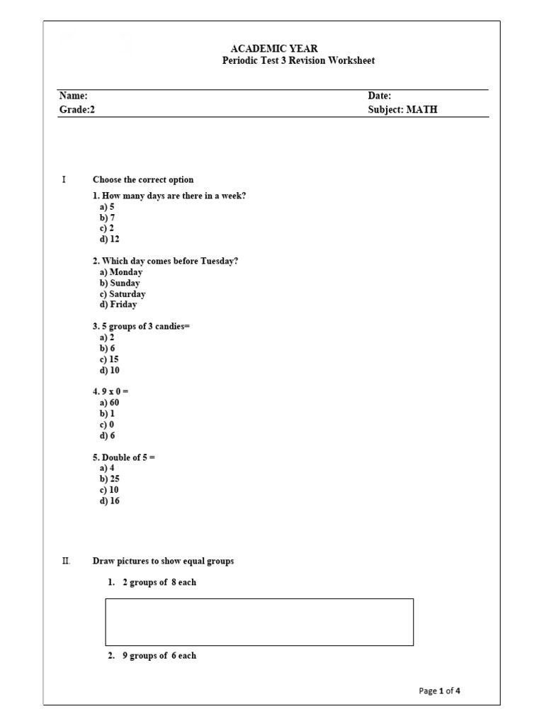 Grade 2 Math Revision Worksheet | PDF