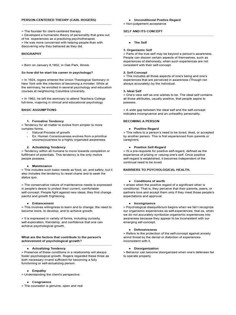 Person-Centered Theory (Carl Rogers) | PDF | Self Concept ...