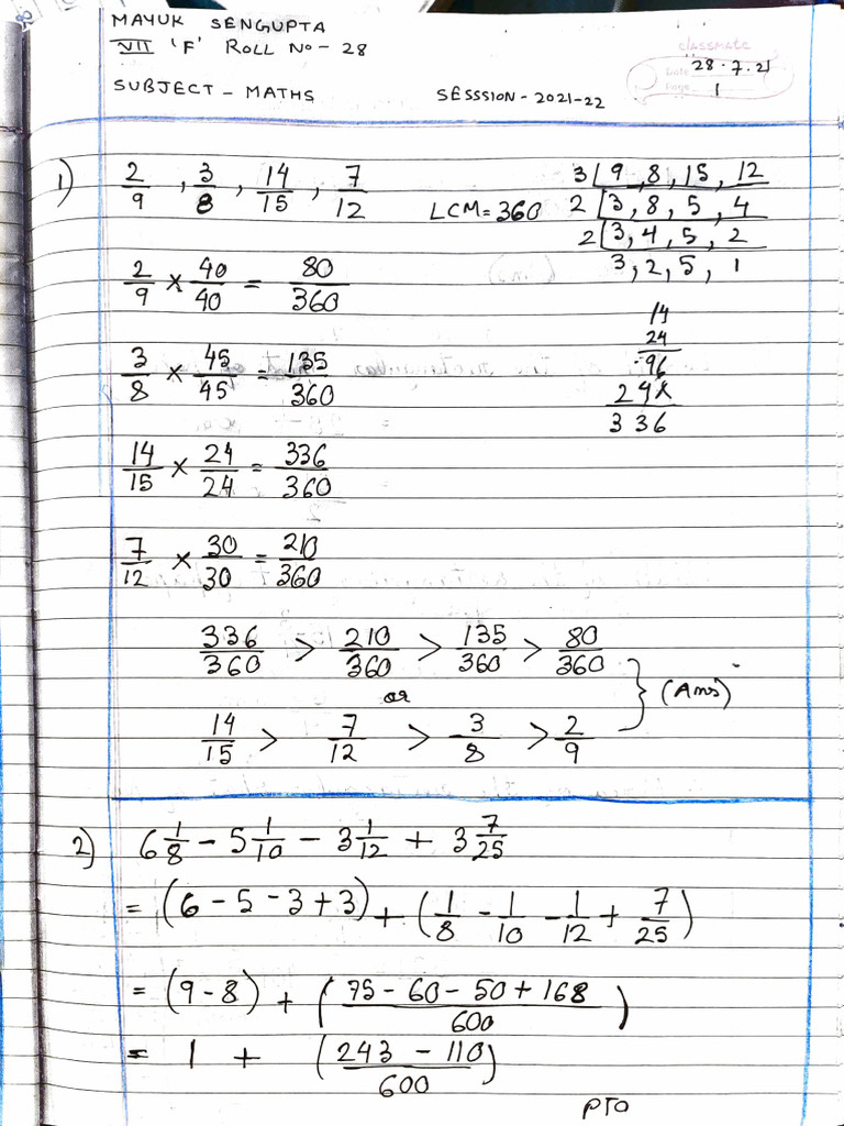 Mayuk Sengupta 7F 28 Maths Ut1 | PDF