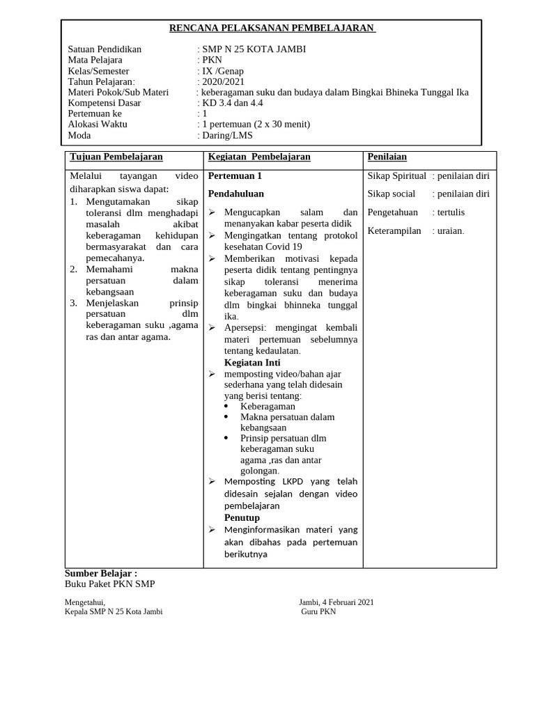 Contoh RPP 1 Workshoop | PDF