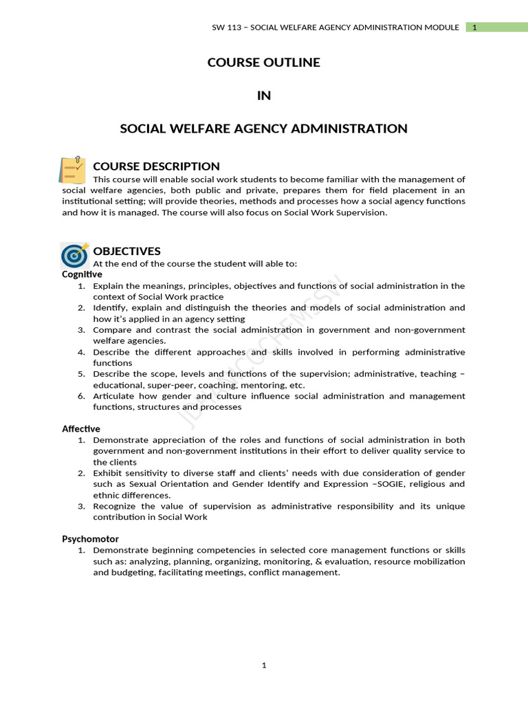 Social Welfare Agency Administration Course | PDF | Policy | System