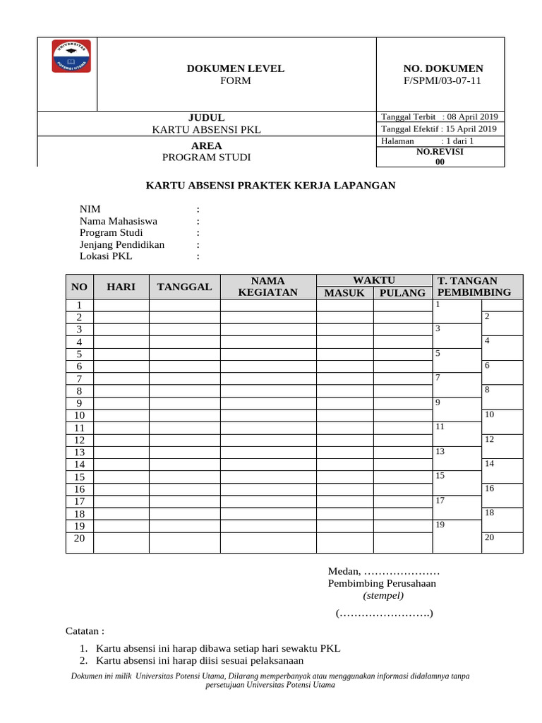 Kartu Absensi PKL | PDF