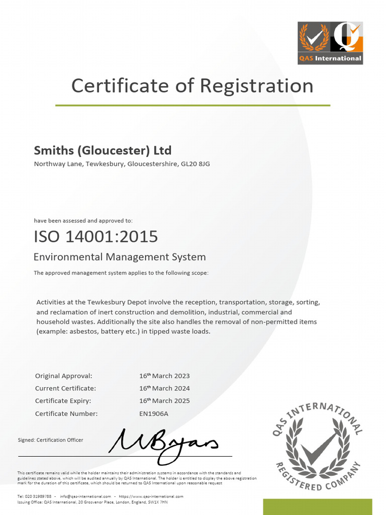 TW Waste Management ISO14001 EN1906A | PDF
