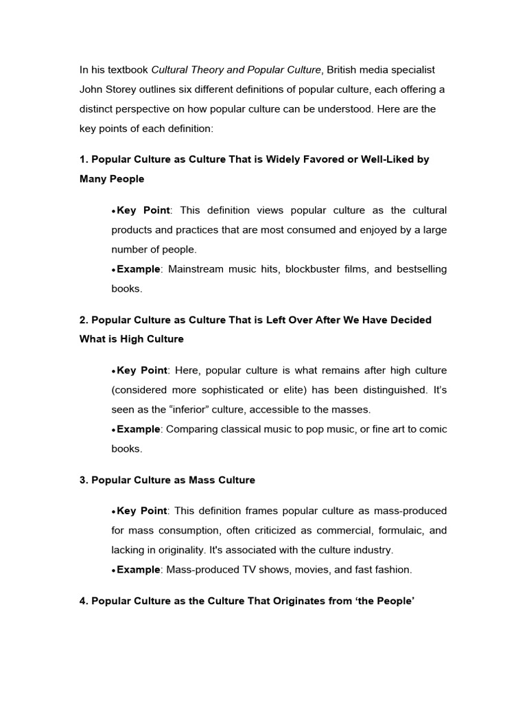 Six Definitions of Popular Culture | PDF | Popular Culture | Cultural ...