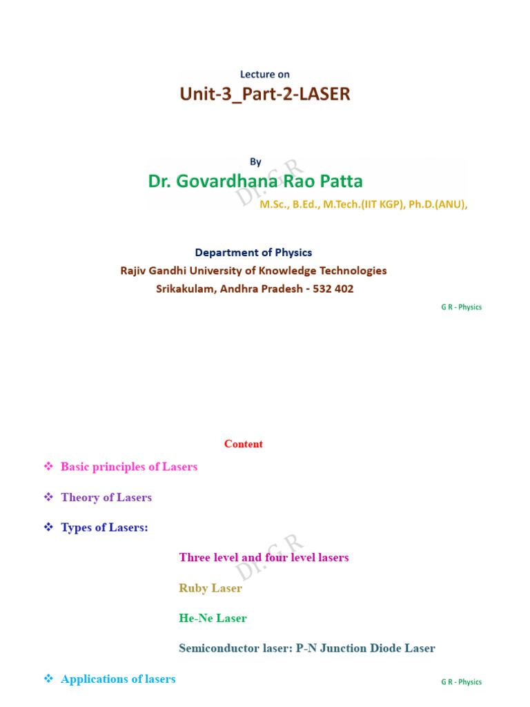 Unit-3_part-2-Laser by Dr. g r | PDF