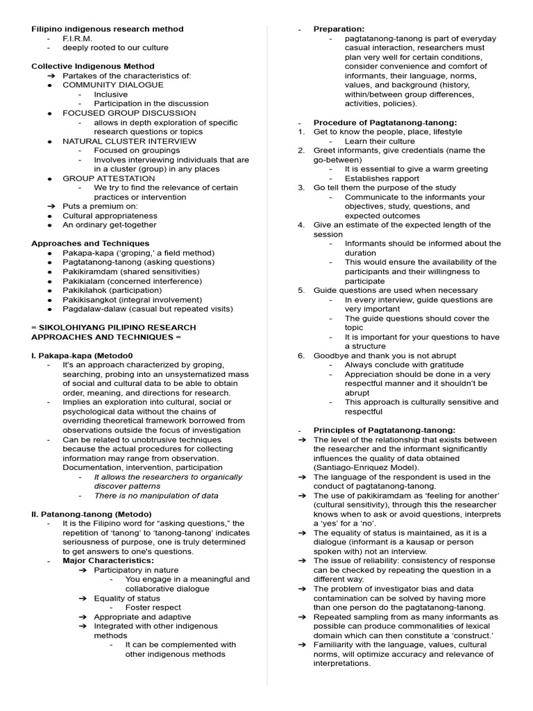 Filipino Indigenous Research Methods | PDF | Narrative | Social Psychology