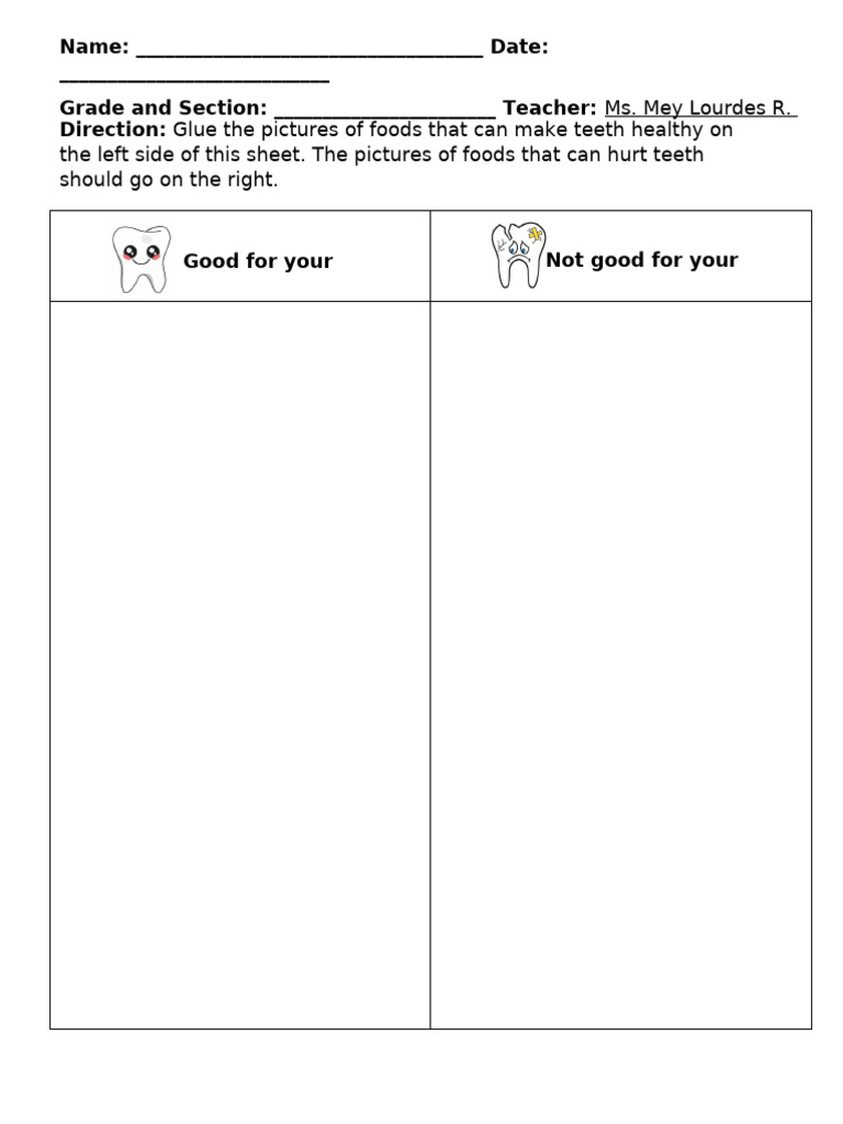 Worksheets Proper Care For Mouth and Teeth Health 2 | PDF