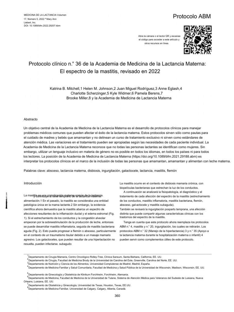 Protocolo sobre Mastitis en Lactancia | PDF | Pecho | Amamantamiento