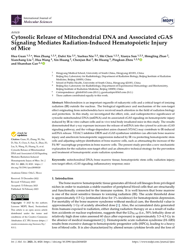 Cytosolic Release of Mitochondrial DNA and Associated cGAS Signaling ...