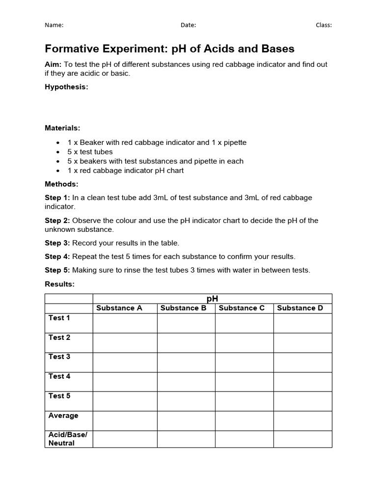 Red Cabbage pH Indicator Experiment | PDF