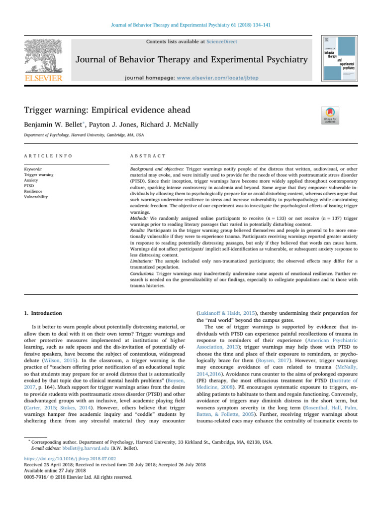 1 s2.0 S0005791618301137 Main | PDF | Psychological Trauma | Psychological Resilience