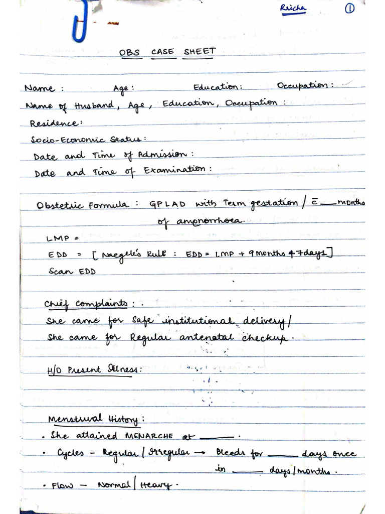 Obs Case Sheet-1 | PDF