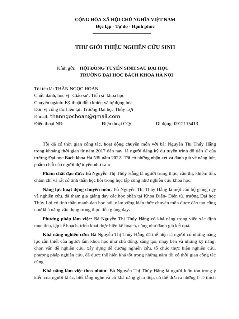 6 Mau Thu Gioi Thieu - Hằng | PDF