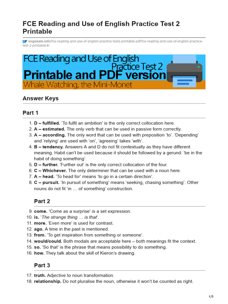 FCE Reading & Use of English Test 2 | PDF | Verb | Adjective