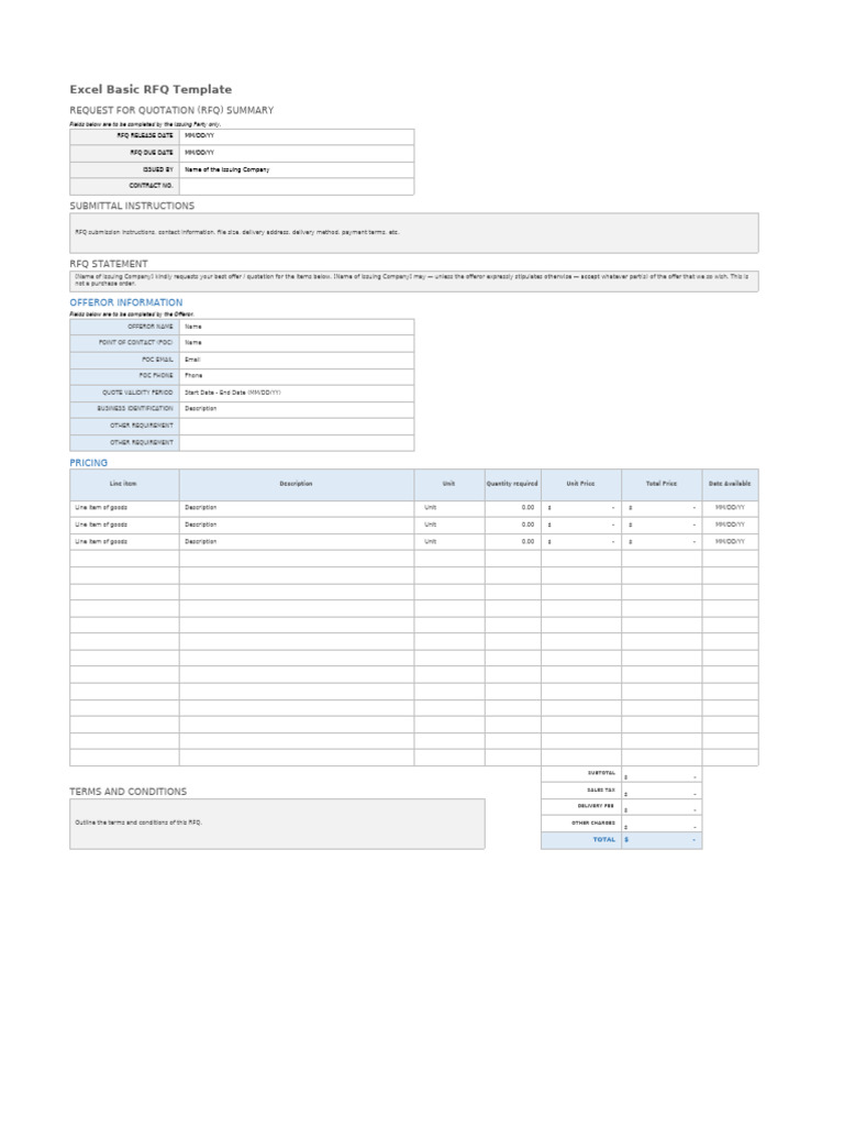 Basic Excel RFQ Template | PDF | Offer And Acceptance | Contractual Term