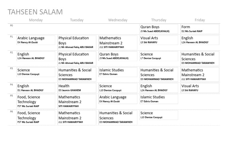 Alameen College Year 8 Timetable | PDF
