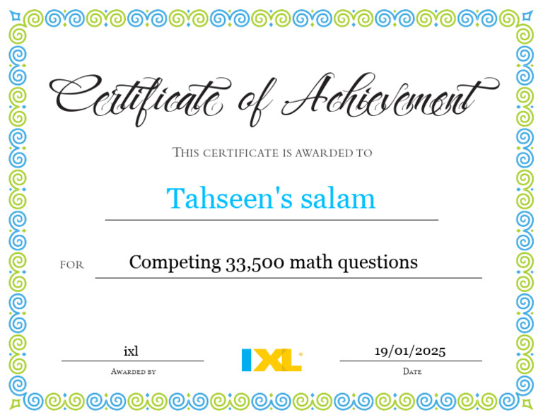 IXL Certificate Blue Green Spiral | PDF