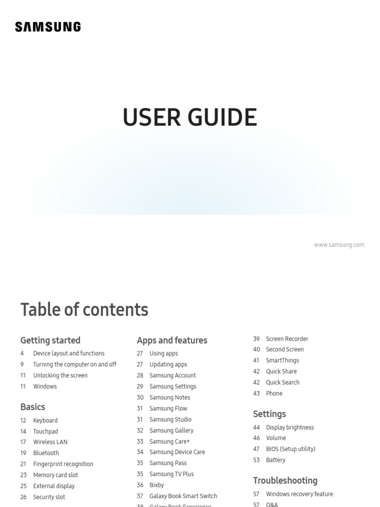 Samsung - Notebook 75xXQA - Win11 - UG - ENG | PDF | Computer Keyboard | Bluetooth