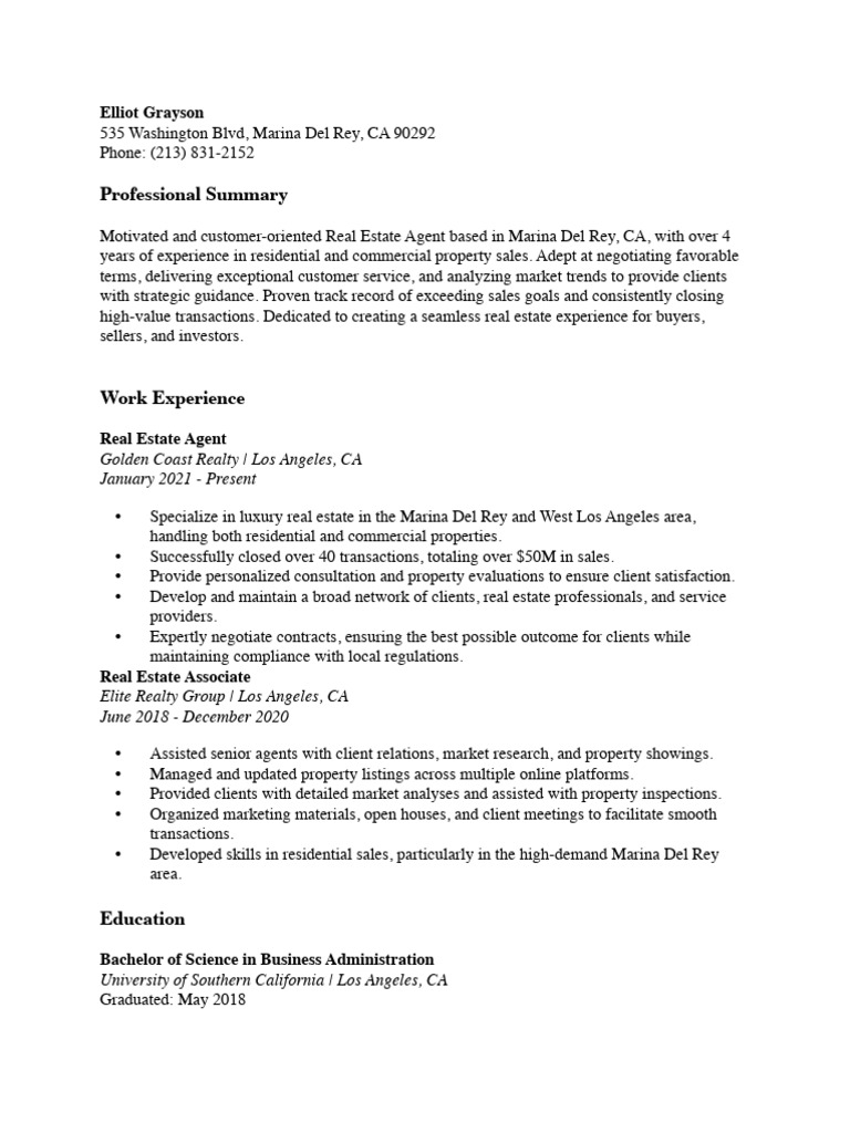 Elliot Grayson Resume | PDF | Sales | National Association Of Realtors
