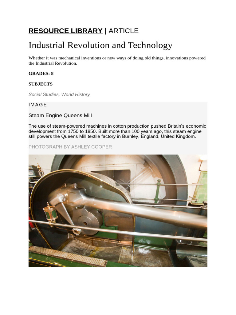 Article On Industrial Revolution | PDF | Industrial Revolution ...