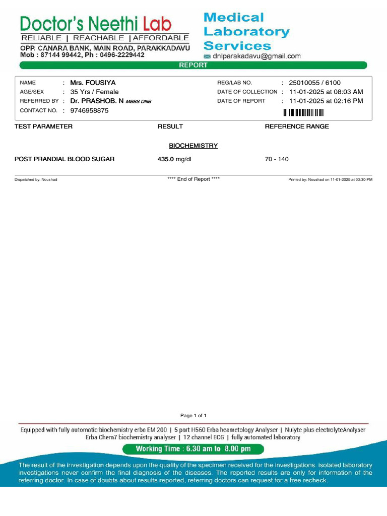 Fousiya 35 Yrs Female 6100 | PDF