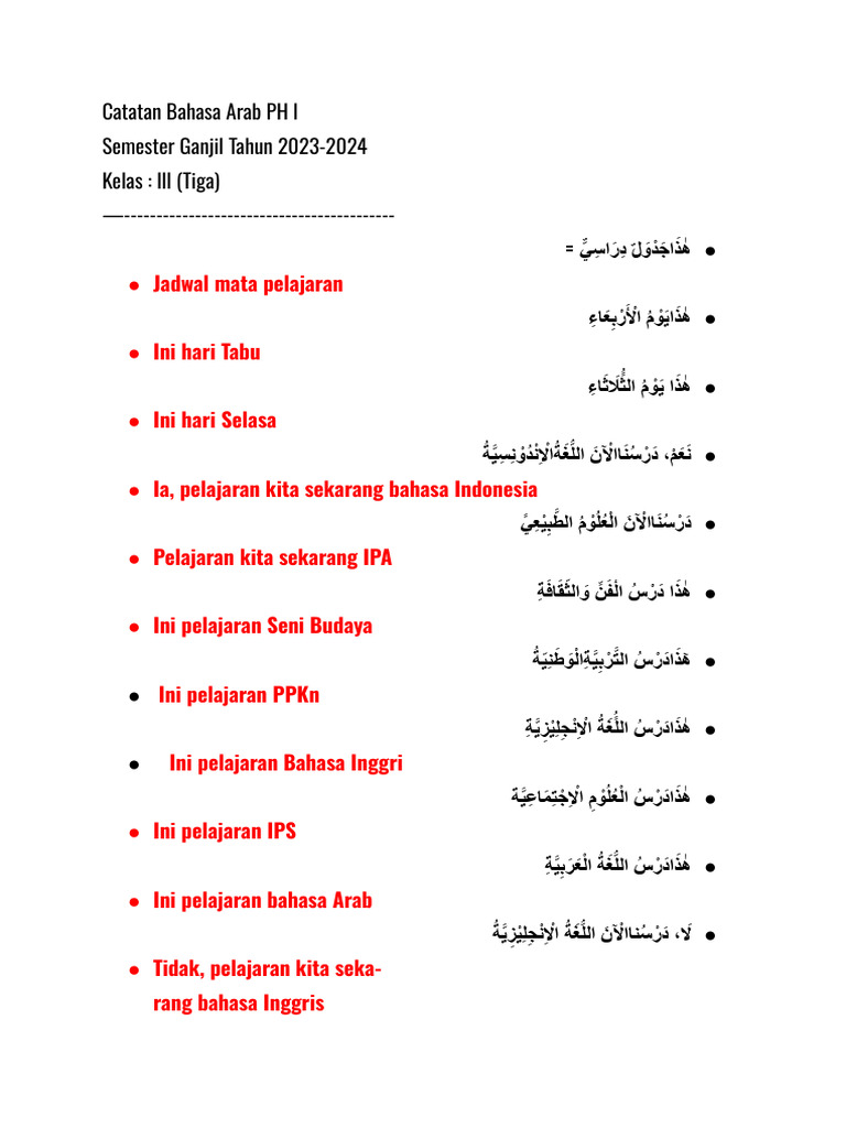 Catatan Bahasa Arab PH L | PDF