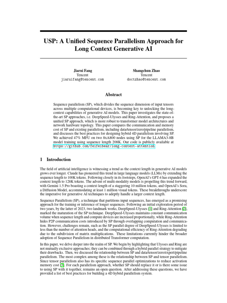 USP - A Unified Sequence Parallelism Approach For Long Context Generative A | PDF | Parallel ...