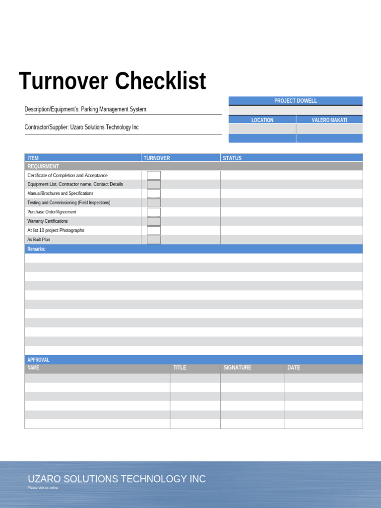 Turnover Checklist For Camera | PDF | Closed Circuit Television | Elevator