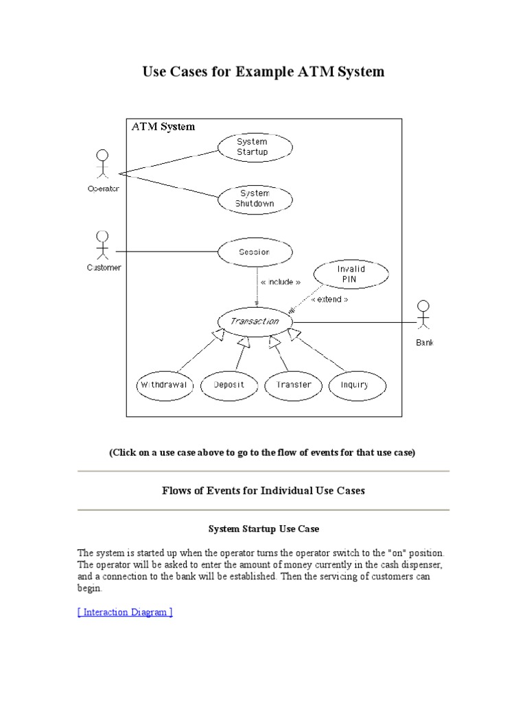 Use Case - Example ATM System | PDF | Automated Teller Machine | Financial Transaction