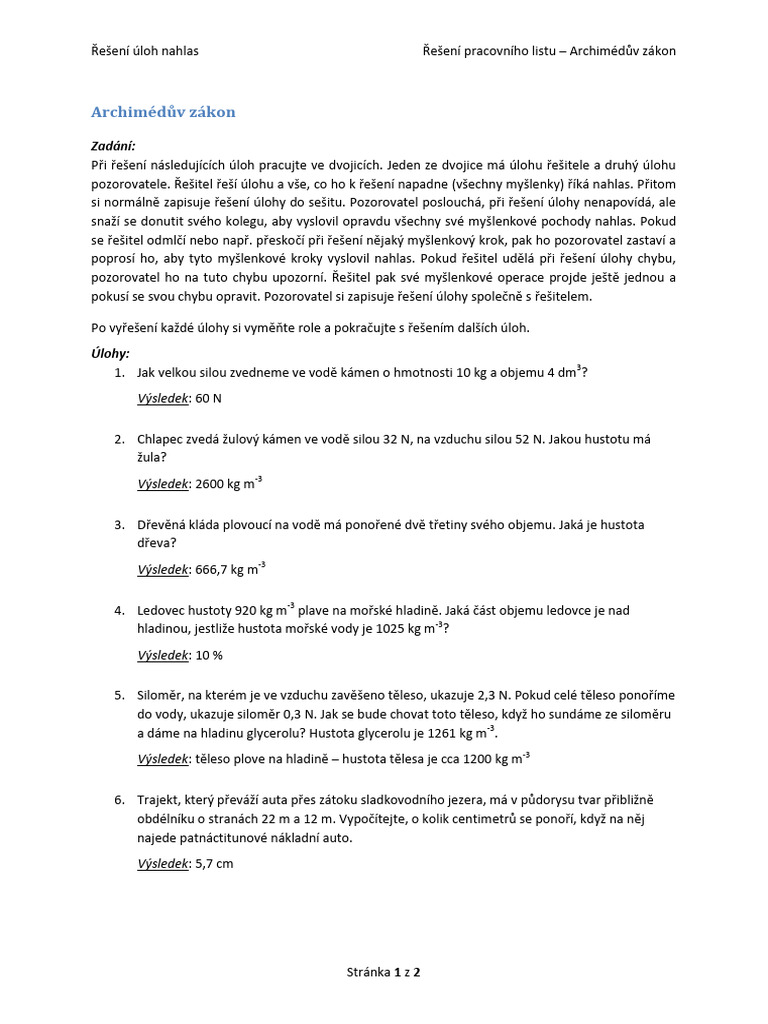 RN 02 reseniPL (Archimeduv Zakon) | PDF