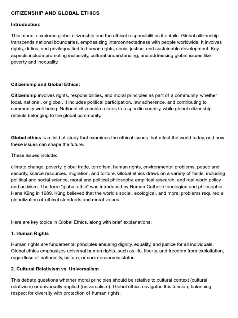 Global Citizenship and Ethical Responsibilities | PDF | Sustainability ...