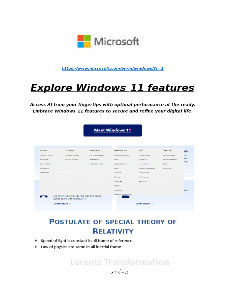 Windows 11 Features and Relativity Concepts | PDF