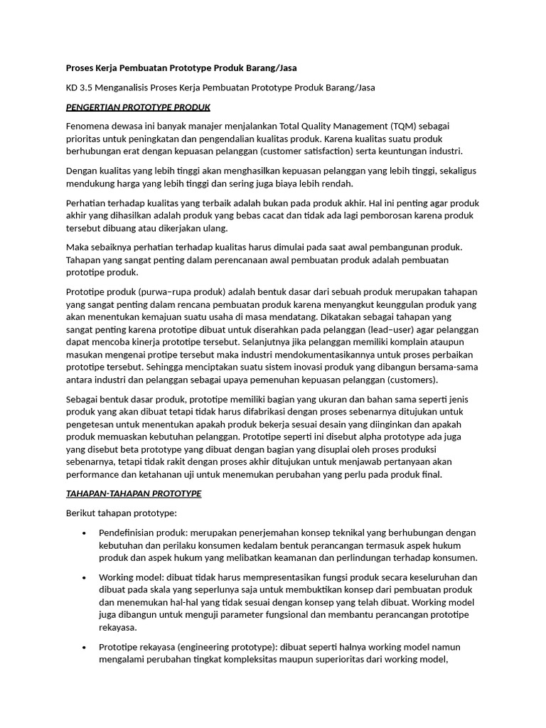 Proses Kerja Pembuatan Prototype Produk | PDF