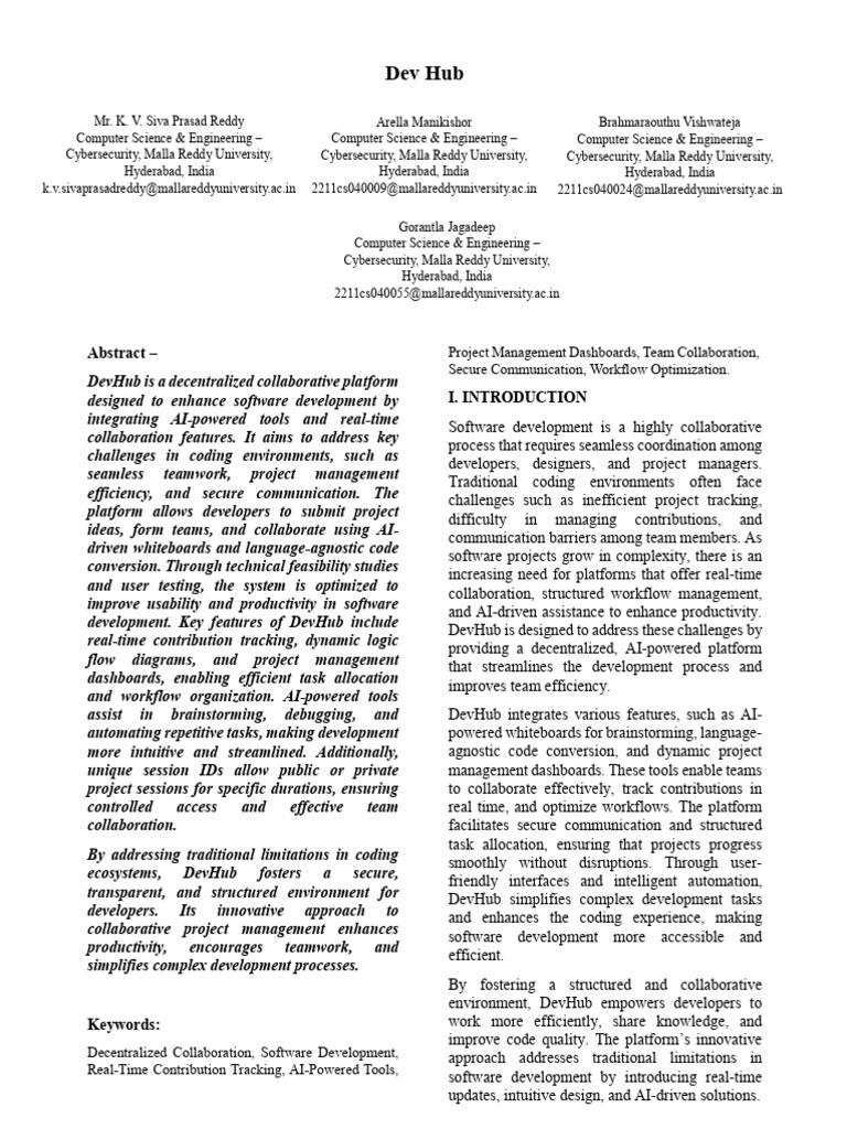 DevHub: AI-Driven Collaborative Platform | PDF | Software Development | Version Control