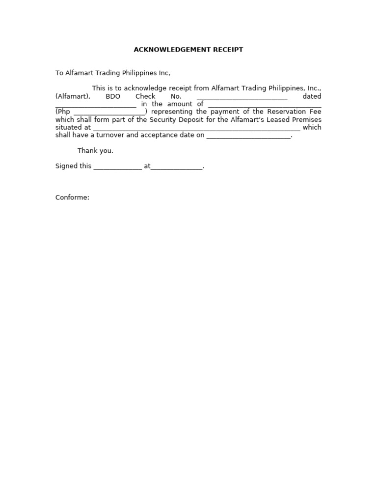 Acknowledgement Receipt for Alfamart Payment | PDF